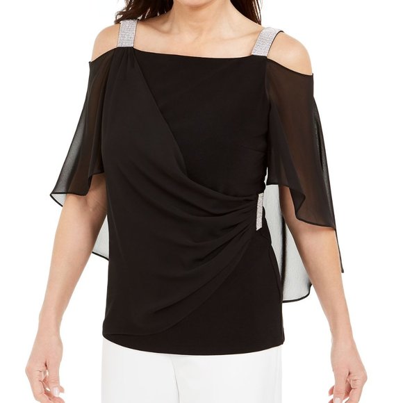MSK | Tops | Msk Womens Rhinestone Capelet Coldshoulder Top Black L ...